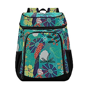 Kigai Flowers Leaves Cooler Backpack Soft Backpack Cooler Insulated Leak Proof & Waterproof Cooler Bag for Picnic Lunch Hiking Camping Beach, 36 Cans