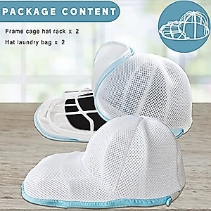 2 Pack Hat Washer for Washing Machine, Hat Washer for Baseball Caps with Mesh Bags, Hat Cleaner Frame Cage for Dishwasher, Anti Deformation Hat Rack Hat Holder Wash Protector (Blue-2pcs)