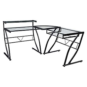 OSP Home Furnishings Constellation L Shaped Home Office Gaming Editing Desk, Black