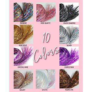 6 Pcs Clip in Hair Tinsle Kit, 19.6 Inch Heat Resistant Glitter Tinsel Hair Extension Clips, Fairy Hair Sparkle Strands Festival Gift Party Dazzle Hair Accessories for Women Girls Kids (GALAXY)