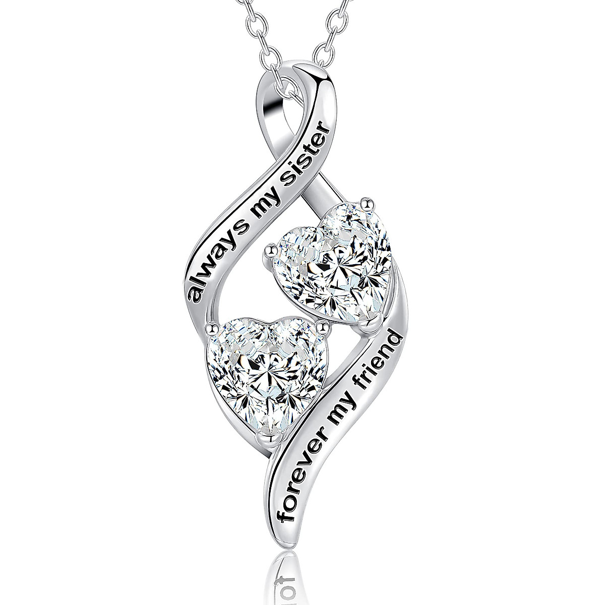 IDASANY Mother's Day Gifts for Sister from Sister Brother- 925 Sterling Silver Always My Sister Forever My Friend Love Heart Pendant Necklace, 18" (with Giftbox)