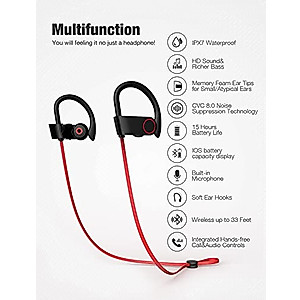 Otium Bluetooth Headphones,Wireless Earbuds IPX7 Waterproof Sports Earphones with Mic HD Stereo Sweatproof in-Ear Earbuds Gym Running Workout 10 Hour Battery Noise Cancelling Headsets