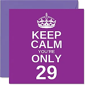 Funny 29th Birthday Cards for Men Woman - Keep Calm - Fun Happy Birthday Card for Brother Daughter Uncle Sister Son Aunt Niece Nephew Cousin, 5.7 x 5.7 Inch Joke Humor Greeting Cards