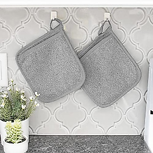 Ritz Premium Terry Pot Holders & Hot Pads with Pocket (2-Pack), 8.5"x7.75", High Heat Resistance, 100% Cotton, Titanium Grey