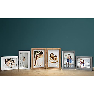 Janreefan Double Vertical & Horizontal Picture Frames Hinged Folding Photo Frames in Black Made of Pine Wood with Real Glass for Wall Hanging or Tabletop Standing, Display Pictures 4x6 with Mat or 5x7 Without Mat P-S57H75-HEI