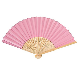 Sepwedd 50pcs Pink Paper Hand Fan White Bamboo Folding Fan Handheld Fans Paper Folded Fan for Wedding Party and Home Decoration