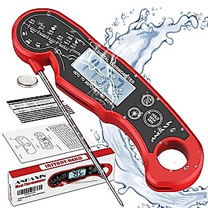 ANDAXIN Instant Read Meat Thermometer for Grill and Cooking, Waterproof Ultra-Fast Thermometer with Backlight & Calibration, Digital Food Thermometer for Cooking, Deep Fry, BBQ, Grill(Red/Black)
