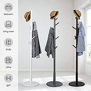 Vlush Wooden Coat Rack Free Standing, Coat Hat Tree Coat Hanger Holder Stand with Round Base for Clothes,Scarves,Handbags,Umbrella-(8 Hooks, Ivory White)