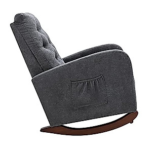 Rocking Chair Glider Chair for Nursery Comfortable Rocker Fabric Padded Seat with Side Pocket Upholstered Rocking Chairs with High Back for Living Room Baby Kids Room Bedroom (Dark Grey)