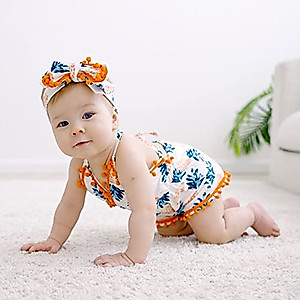 UNICOMIDEA 18-24 Months Toddler Girls V Neck Clothes Novely Pinapple Print Jumpsuits Sleeveless Outfit Set Strap Backless Pompom Bodysuit with Bow-Knot Headband for 2 Years Old's Kids