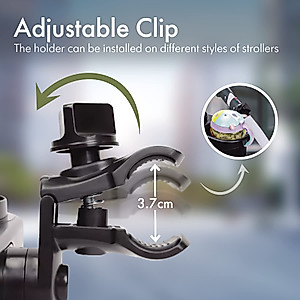 Universal Stroller Cup Holder|360° Rotation Holder with Food Snack Tray Attachment| Drink Accessories for Bike, Walker, Treadmill, Wheelchair, Shopping Cart and Trolleys (le012)