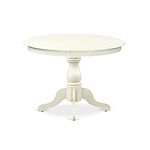 East West Furniture HBIP5-LWH-W 5 Piece Dining Room Table Set Includes a Round Dining Table with Pedestal and 4 Wood Seat Chairs, 42x42 Inch, Linen White