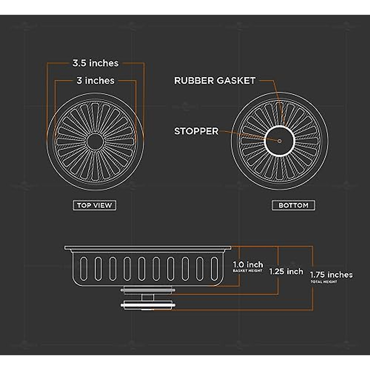 Highcraft 97353 Kitchen Sink Basket Strainer Replacement for Kohler Style Drains Stainless Steel Stopper (Can Vary in 2 Styles), 3.5" (Pack of 1)
