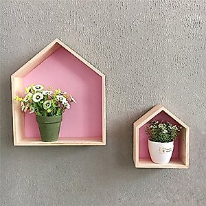 House Shape Wooden Wall Storage Shelf/Wooden House Shelves/Wood Wall Shelf/House Shaped Shelf Box,Set of 2 Wall Art Decoration Children's Room Decoration