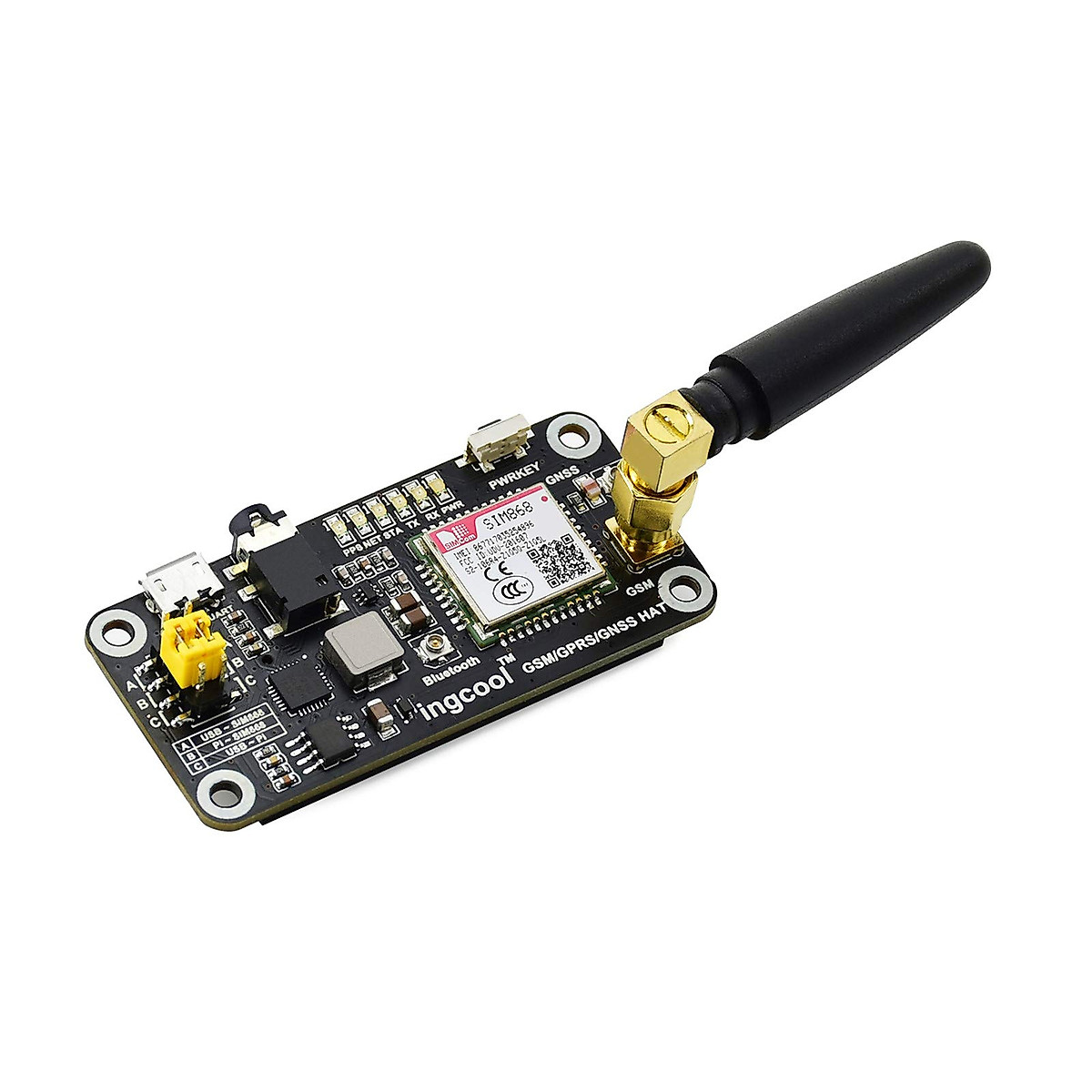 Ingcool GSM/GPRS/GNSS Bluetooth HAT Expansion Board for Raspberry Pi 4B/ 3B+/ 3B/ 2B/ Zero W/Zero, Based on SIM868 Module Supports SMS, Phone Call, Global Position, Transfer Data, etc.