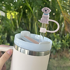 Velaco 5Pcs 0.4in/10mm Diameter Silicone Straw Covers Cap Compatible with Stanley 20 30&40 Oz Cup, Cute Dog Straw Toppers for Stanley 40 Oz Tumbler with Handle, Dust-Proof Straw Caps for Water Bottle