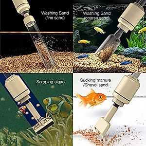 bedee Electric Aquarium Gravel Cleaner, Fish Tank Vacuum Gravel Cleaner, 6 in 1 Automatic Aquarium Vacuum Cleaner Kit for Water Changing & Wash Sand with Adjustable Water Flow, DC 12V, 18W【Beige】