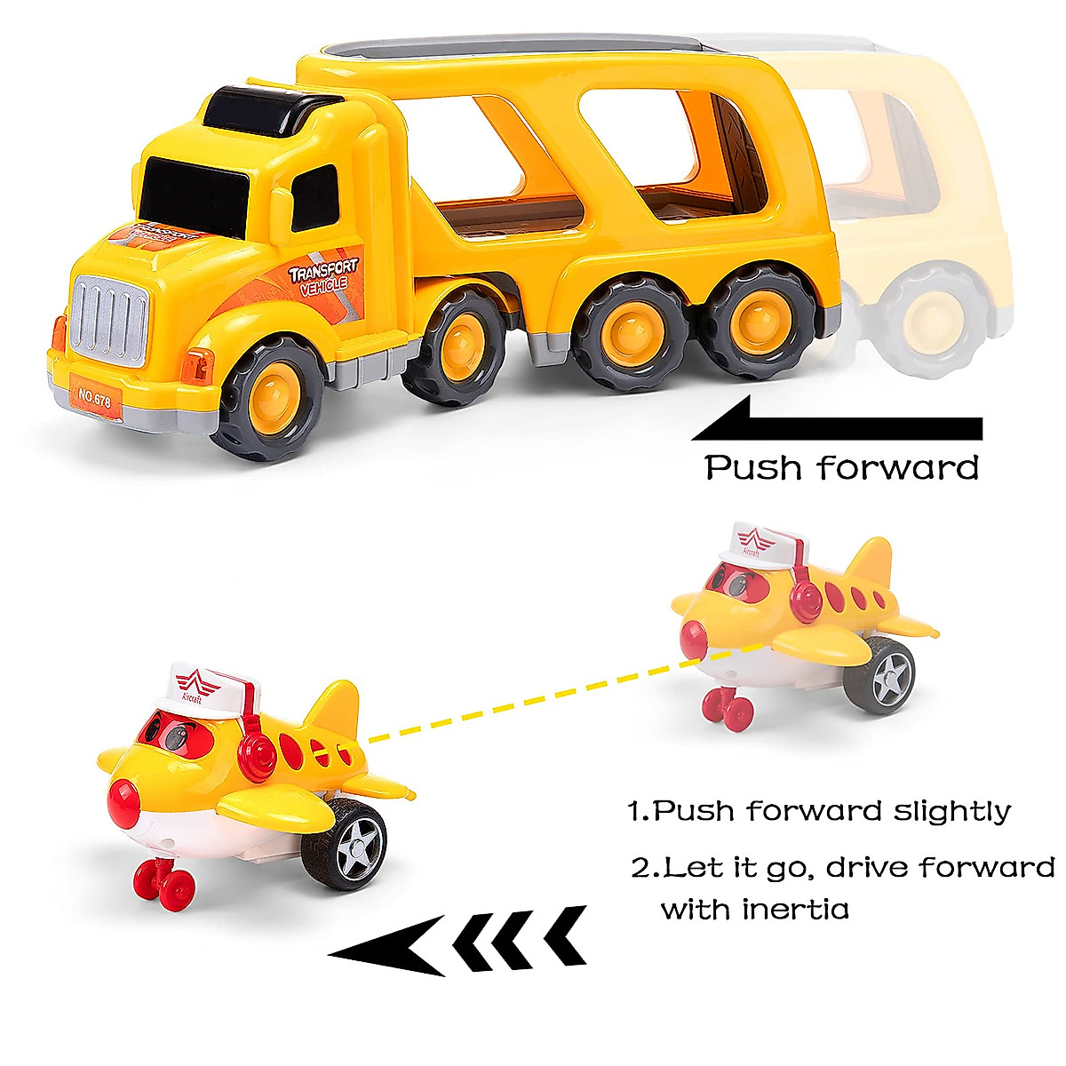 GONGDAO Truck Toys with 4 Airplane Toys for 3 4 5 6 7 Year Old, Aircraft Carrier Truck Toy for Toddler Boy Girl, Toy Helicopter/Military Fighter Jet, Christmas List