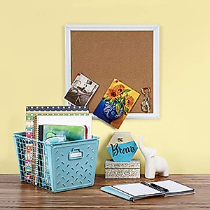 Spectrum Diversified Macklin, Stamped Steel & Wire Basket for Closet & Cubby Storage Vintage-Inspired Design with Customizable Label Plate, Medium, Teal, 1 Count (Pack of 1)