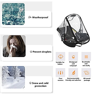 Universal Car Seats Carrier Rain Cover, Infant Baby Travel Ventilated Wind Rain Shield, Waterproof, Snow and Dust Proof Rain Cover Features Quick-Access Zipper Door & Side Ventilation & Handle Opening