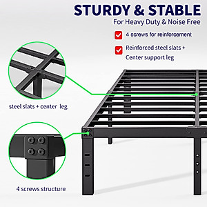 Neslime 18 Inch High California King Bed Frames No Box Spring Needed, Tall Heavy Duty Metal Platform Cal King Bed Frame for Heavy People with Steel Slat, Easy Assembly, Noise Free, Black