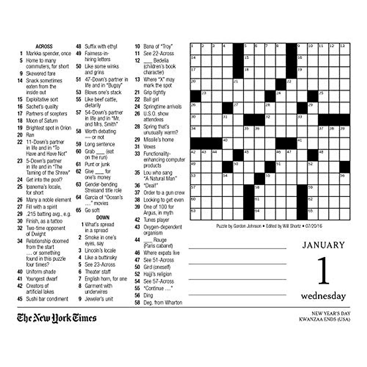 The New York Times Crossword Puzzles 2020 Day-to-Day Calendar