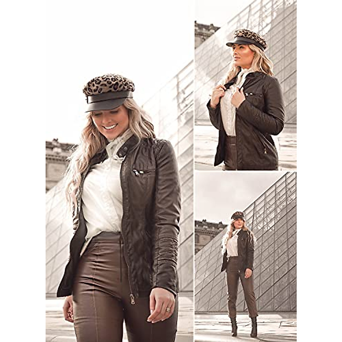 Hoffen Premium Vegan Leather Jacket for Women with Detachable Hood - Seitig Model (Coffee, L)