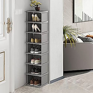 Narrow Shoe Rack 8 Tiers, Tall Skinny Shoe Organizer, Small Space and Vertical Shoe Rack, Suitable for Entryway,Hallway,Closet, Corner, Bedroom and Garage Shoe Shelf (Classic Grey