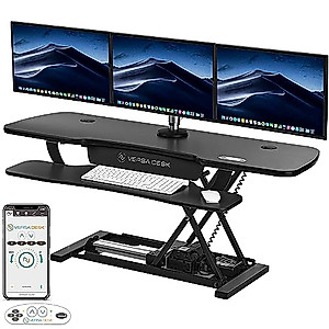 VERSADESK Elite Standing Desk Converter, 48" Wide X-Large PowerPro Elite Electric Height Adjustable Desk Riser with Programmable App Control, Hold 80 lbs, Keyboard Tray, USB Port Charger, Black