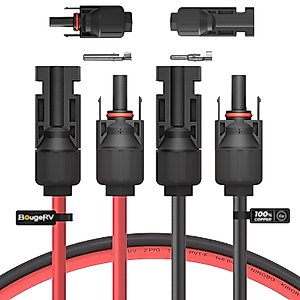 BougeRV 30 Feet 10AWG Solar Extension Cable with Solar Connector on Both End with Extra Free Pair of Connectors Solar Panel Adaptor Kit Tool (30FT Red + 30FT Black)