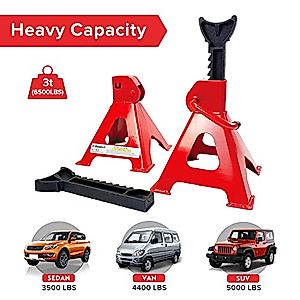 Donext Jack Stands 3 Ton (6,500 lb) Capacity Steel, 1 Pair Red Lifting Stand Adjustable Jack Stands