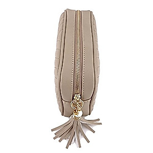 Simple Shoulder Crossbody Bag With Metal Chain Strap And Tassel Top Zipper (Taupe)