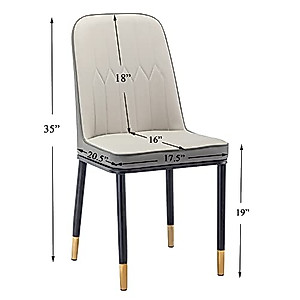 Krinana PU Leather Dining Chairs Set of 4, Armless Side Chair with Metal Gold Legs for Kitchen Dining Room Living Room (Beige+Grey, Set of 4)