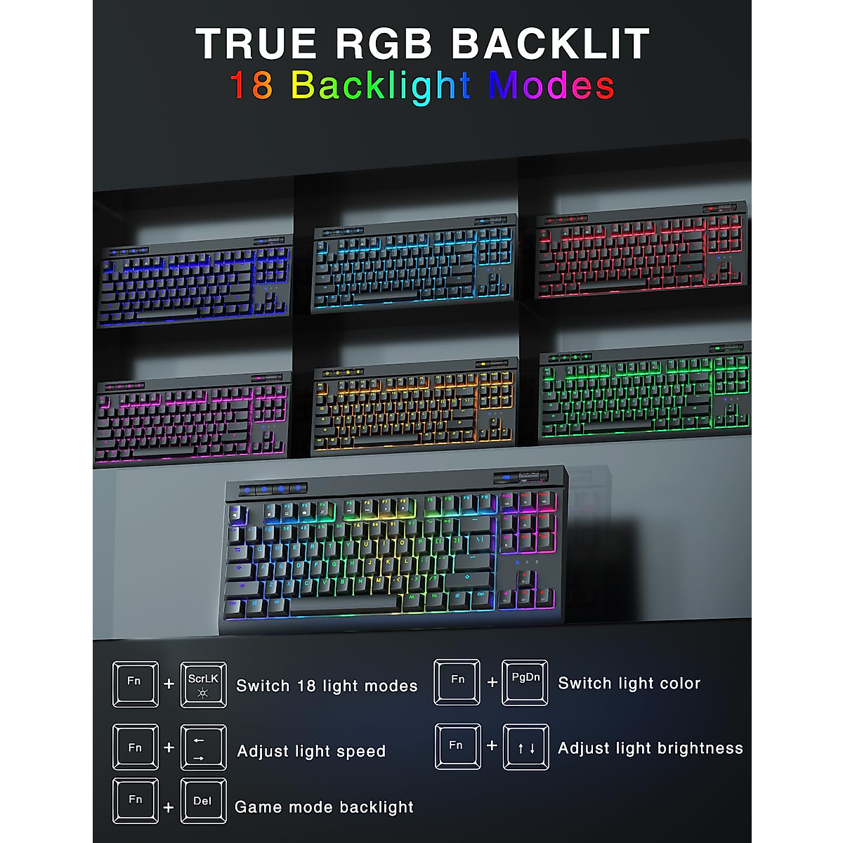 GOYIGO Mechanical Keyboard Clicky Blue Switches,75% TKL RGB Backlit Gaming Keyboard,Full Keys Anti-ghosting Programmable,USB-C Wired Computer Keyboards for PC/Mac,Black