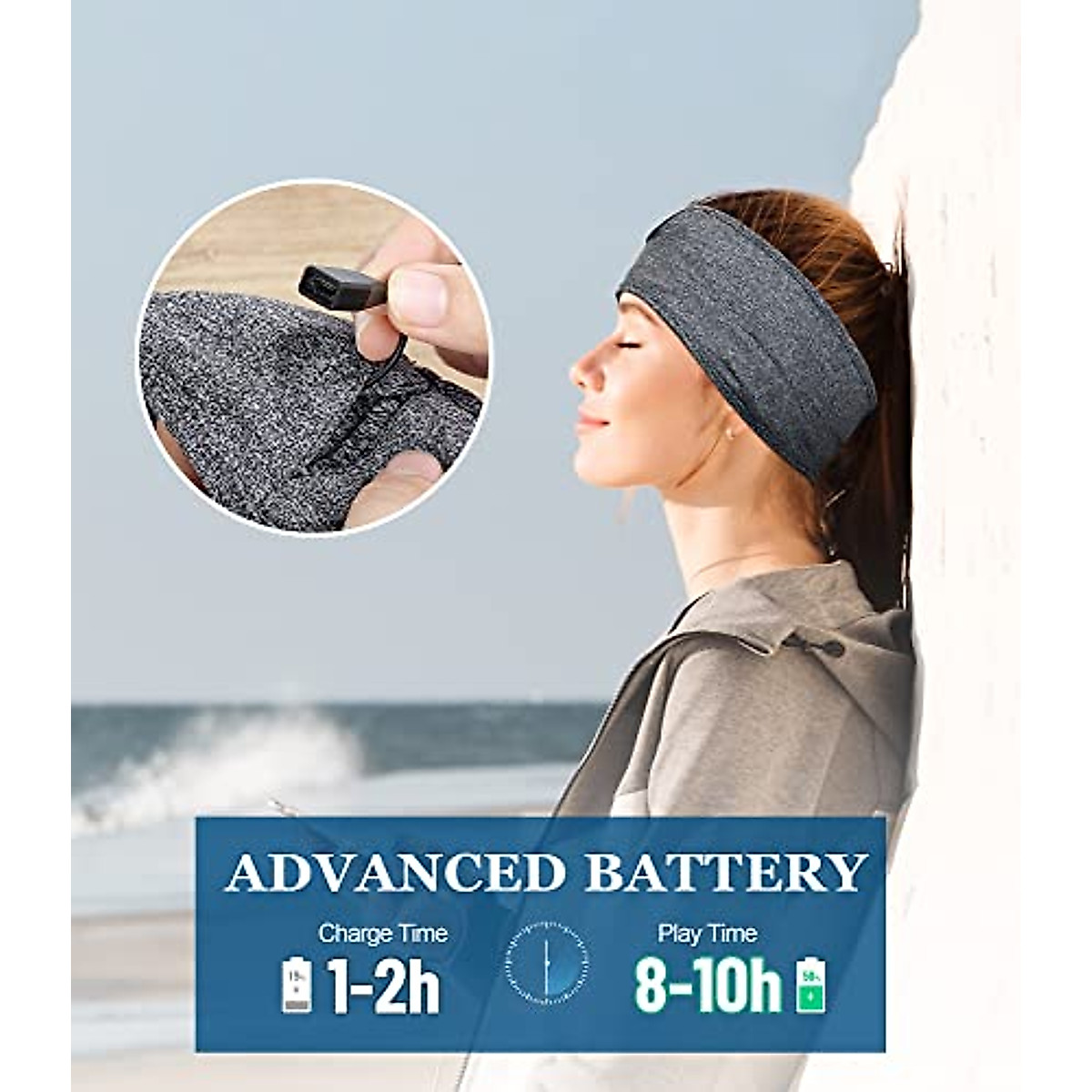 POSNIUD Sleep Headphones Bluetooth Sleeping Headband Sleeping Headphones Cozy Headphones, Ultra-Soft Long Time Play Headphone Band for Side Sleepers, Sleeping Gifts for Women Men