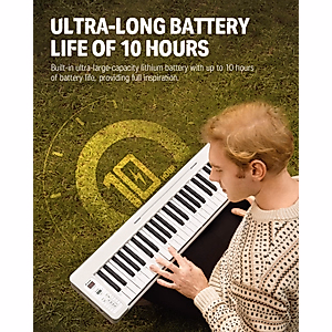 Donner 61-Key Folding Bluetooth Keyboard Piano for Beginners, Portable Piano Keyboard with Music Rest, Bag, Pedal, and App - White