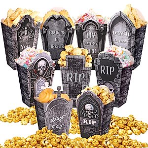 Weekgrat 90 Pcs 9 Styles Halloween Popcorn Boxes Mini Tombstone Cardboard Popcorn Bags Trick or Treat Snack Boxes Spooky Treat Bags for Candy Popcorn Biscuits Halloween Trick or Treat Party Favors
