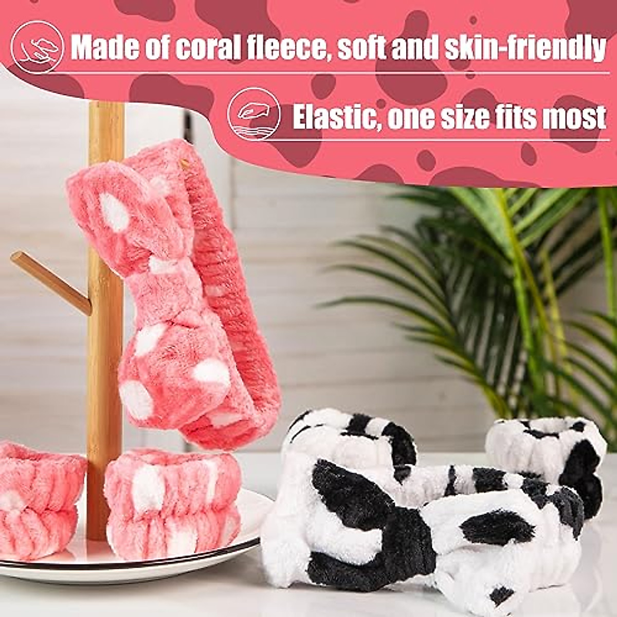 Shindel 6PCS Makeup Headband Set, Bow Hair Bands with Wristbands Coral Fleece Face Wash Headbands for Women Spa Makeup Shower Skin Care Yoga