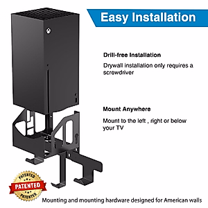Wall Mount for Xbox Series X (with accessories installed near the TV), wall mount metal bracket kit for Xbox system,Controller Holder & Headphone Hanger,Black.