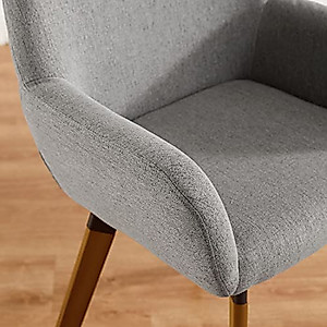 Art Leon Desk Chair No Wheels, Set of 2, Mid Century Modern Swivel Accent Chair, Linen Fabric Upholstered Office Chair Without Wheels, Solid Wood Legs, Gray