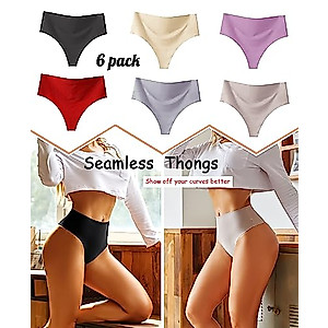 Knowyou High Waisted Thongs for Women Seamless Underwear for Women No Show Sexy Breathable Panties for Laides 6 Pack
