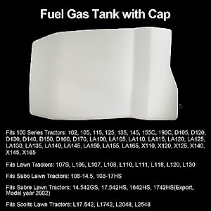 Misakomo GY21876 Gas Fuel Tank, Plastic Gas Tank Compatible with John Deere 100 Series, include D140 L100 L108 L110 L111 L118 L130 LA105 LA115 Riding Lawn Mower Fuel Tank, Replace GY21102, GY20894