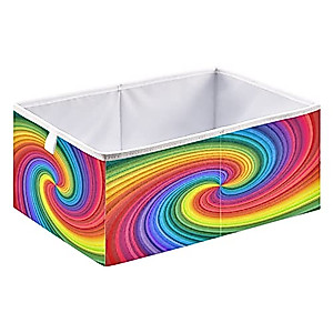 Kigai Rainbow Colored Swirl Storage Bins Cube Foldable Storage Baskets Bin Waterproof Home Organizer with Handles Basket for Toy Nursery Blanket Clothes, 11x11x11 Inch