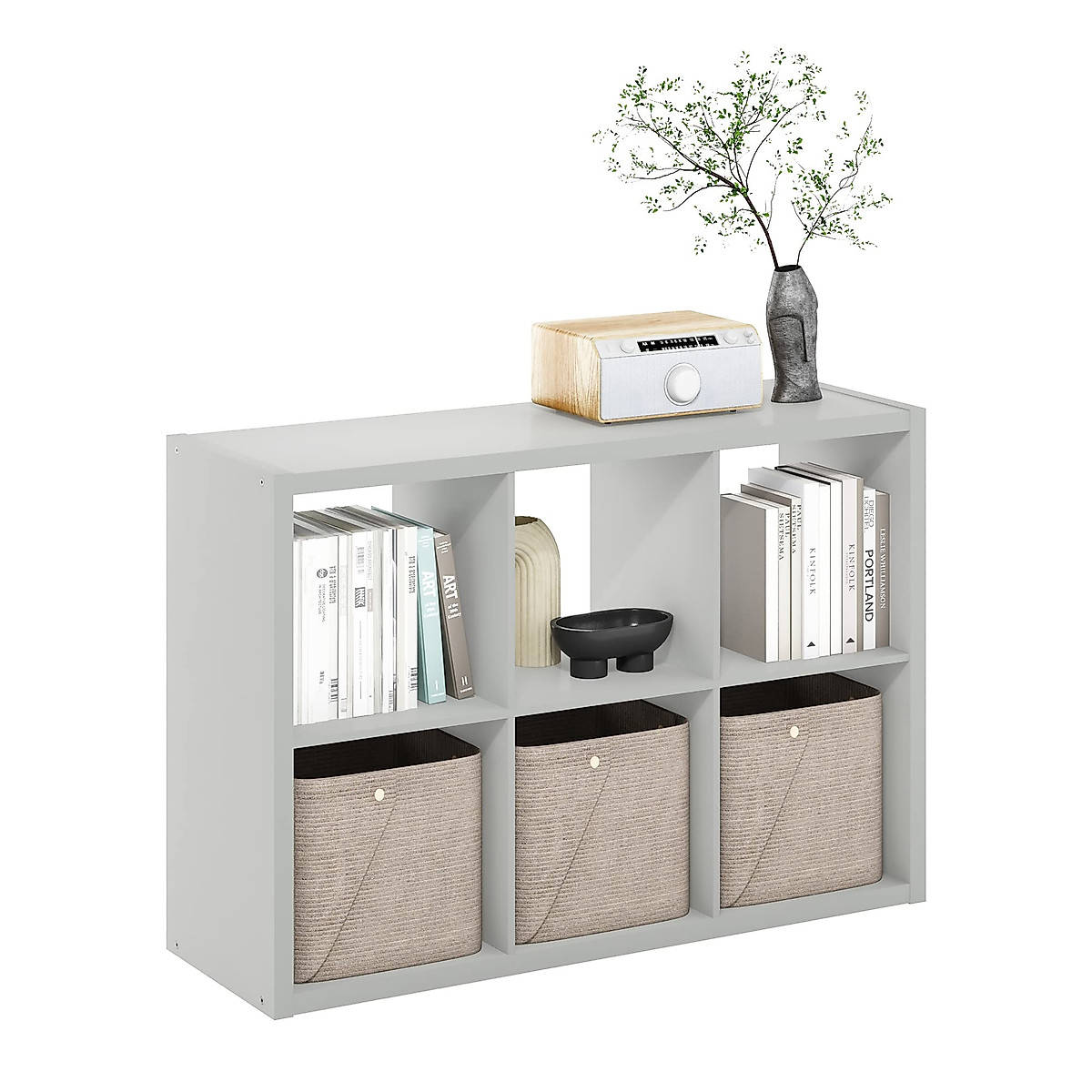 Furinno Cubicle Open Back Decorative Cube Storage Organizer, 6-Cube, Light Grey