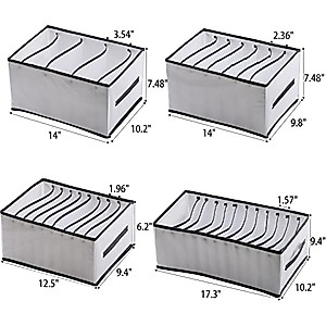 acDesign 4Pcs Nursery Drawer Organizer Dark Grey Sock Drawer Organizer Sock Organizers for Dresser Drawers Storing Socks, Underwear, Ties(5+7+9+12 Cell)