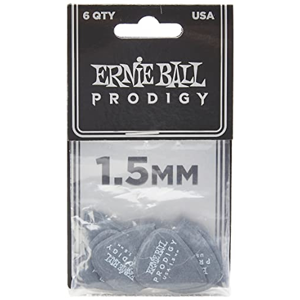 Ernie Ball Prodigy Guitar Picks, Standard, Black 1.5mm, 6-pack (P09199)