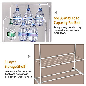 Moclever Clothing Rack with Wheels, Double Rod Garment Rack Rolling Rack for Indoor Bedroom Clothes Rack, Hanging Clothes, Storage Display, White
