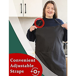 APRONNER Plus Size Aprons for Women with Pockets Durable Long Adjustable Bib Kitchen Cooking Black