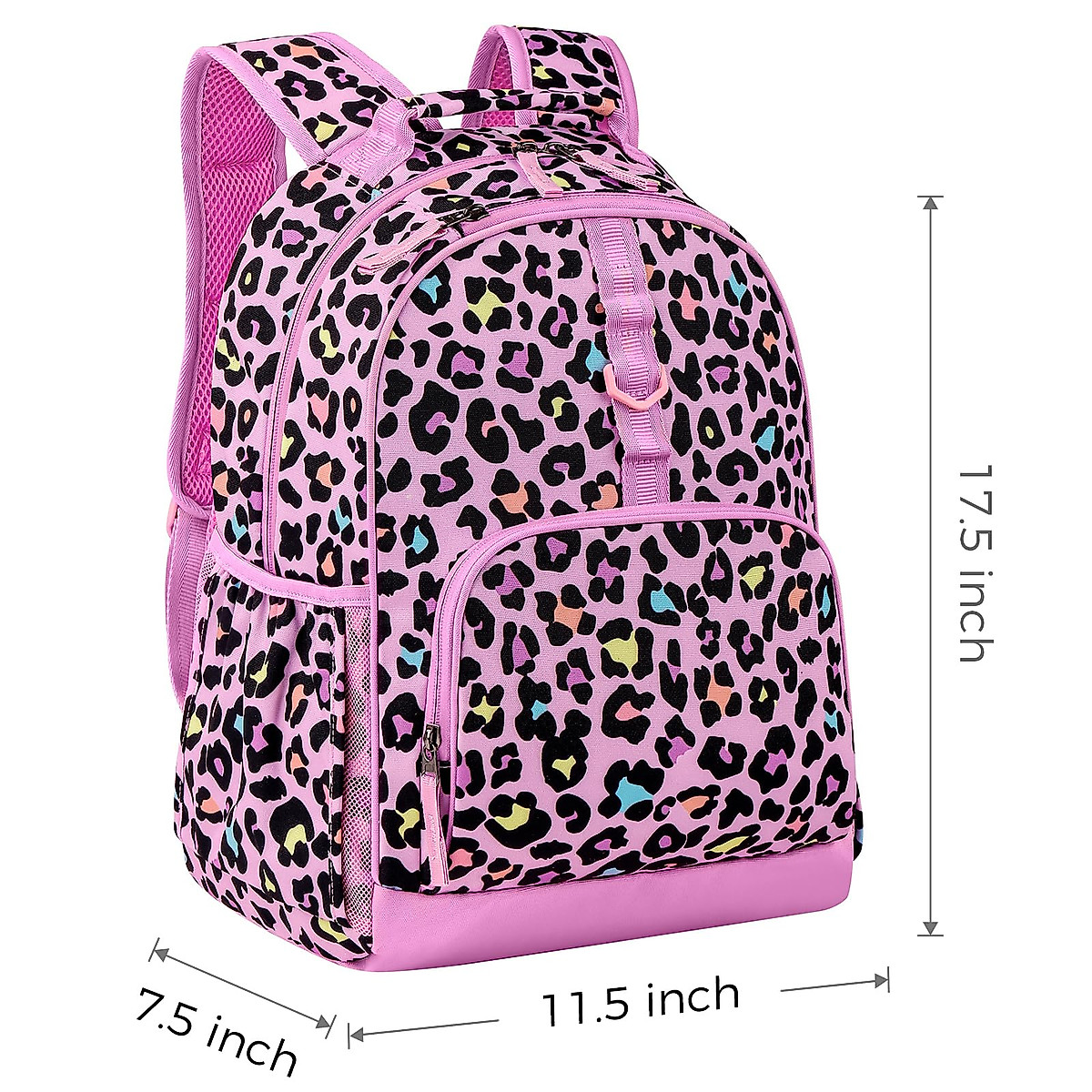 Choco Mocha Cheetah Backpack for Girls Backpack Elementary School Backpack for Kids Backpacks for Girls 17 inch Backpack for Girls 2nd 3rd Grade Leopard Bookbag School Bag 6-8 with Chest Strap Pink