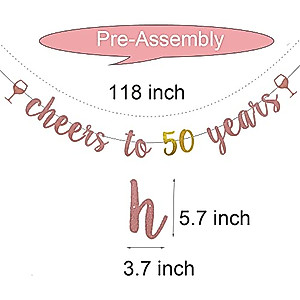 WEIANDBO Cheers to 50 Years Rose Gold Glitter Banner,Pre-Strung,50th Birthday/Wedding Anniversary Party Decorations Bunting Sign Backdrops,cheers to 50 years